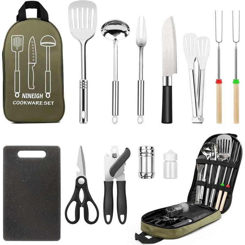Camping Cooking Utensils Set, Stainless Steel Grill Tools, Camping BBQ ...