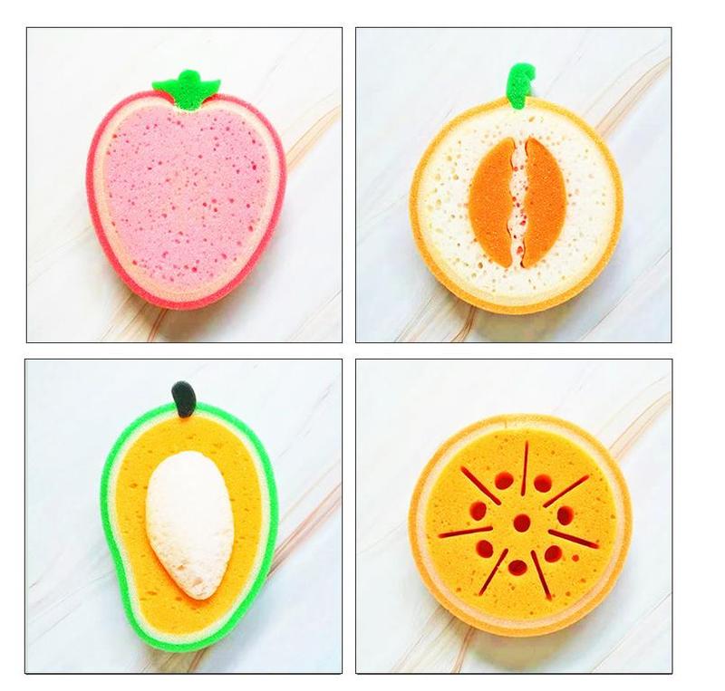 Fruit Sponge Set 4-Piece Non-Scratch Scrubbers! Dual-Sided Kitchen ...