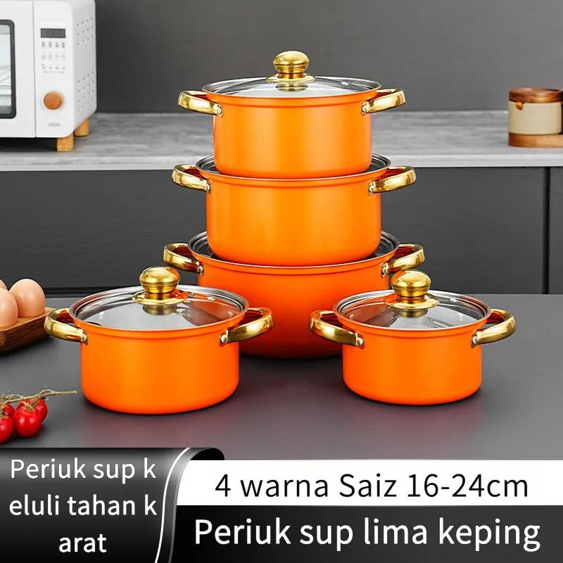 Set periuk lima keping keluli tahan karat periuk sup periuk susu ...