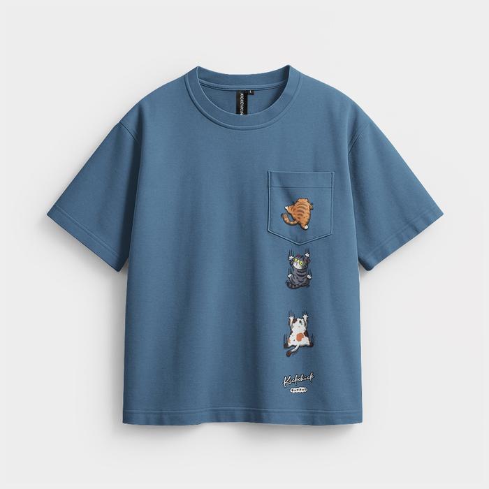 Jual Kickchick Tshirt Oversize Pocket Sliding Cat Steel Blue V1 I ...