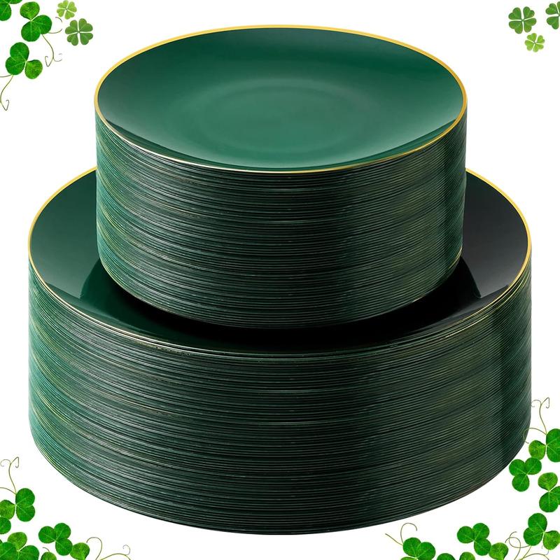 100 count Green Plastic Plates, Green Pastic Plates for 50 Guests ...