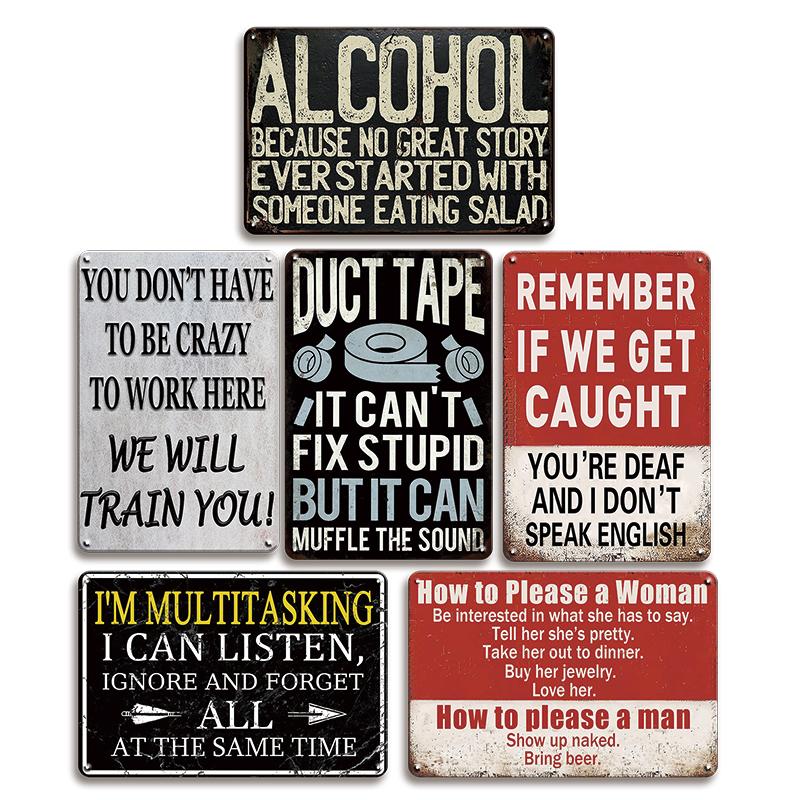 6PCS, Funny Quots Metal Tin Signs, Retro Humorous Hanging Tin Plates ...
