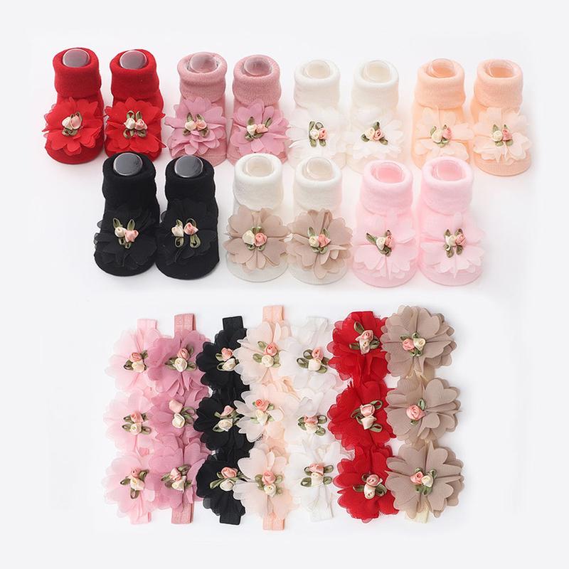 Set Ikat Kepala dan Stokin Bayi, Warna Pepejal dengan Ikat Kepala ...