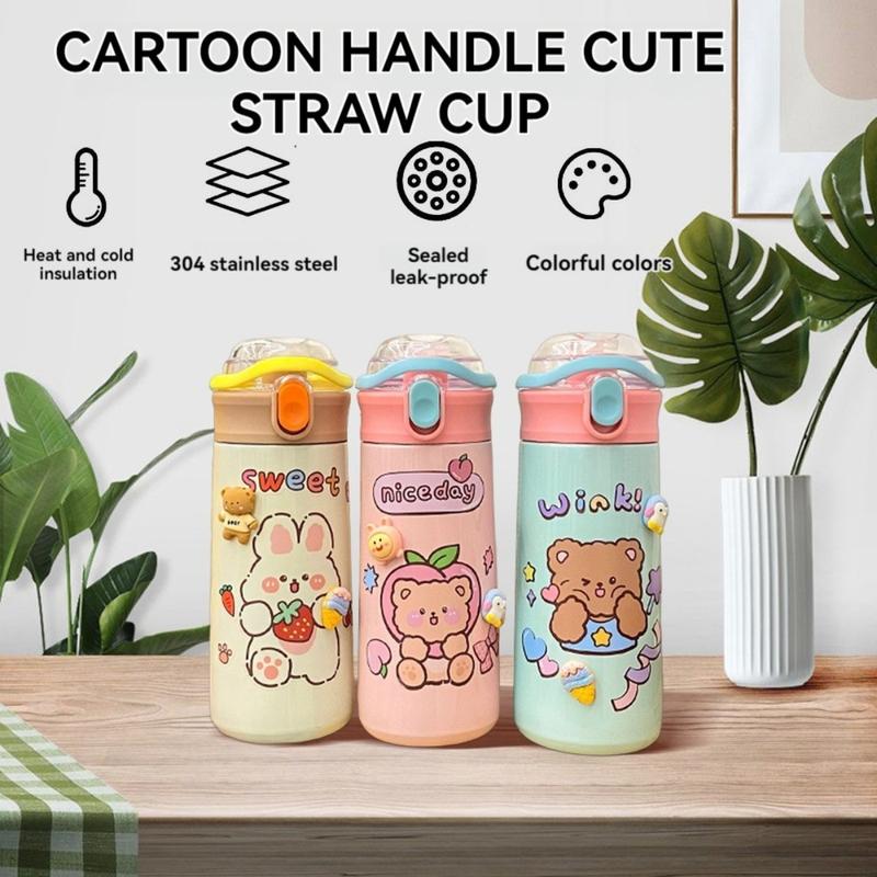 550ml Kids Stainless Steel Vacuum Thermal Flask with Straw, Cartoon ...