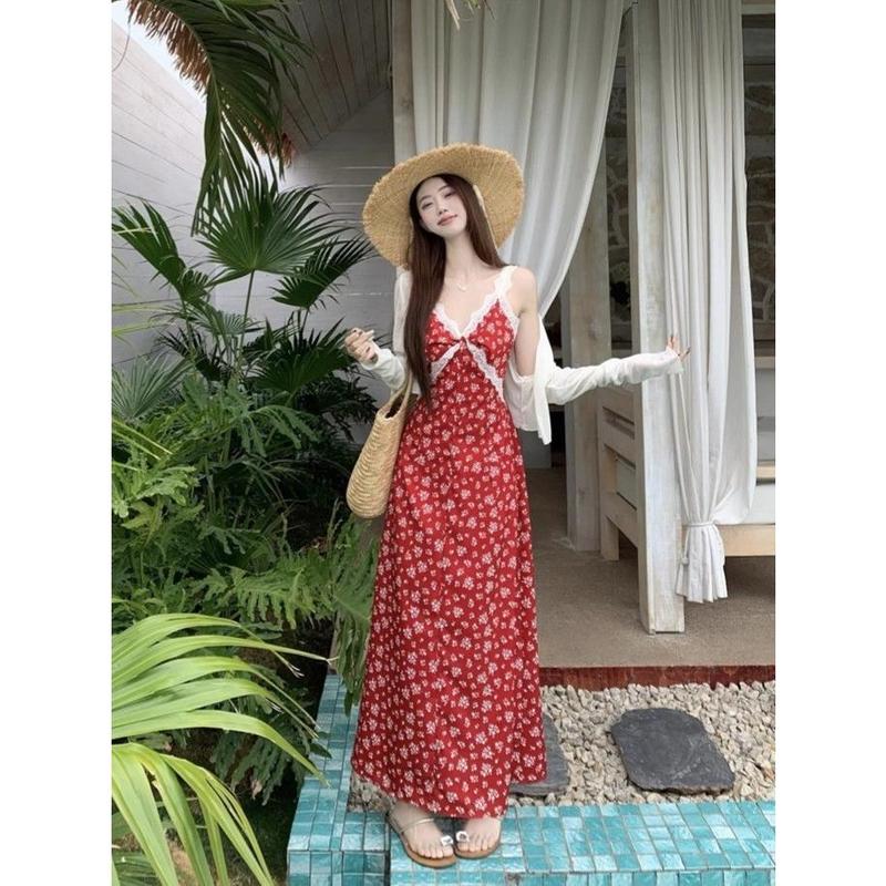 Gaun Tali Bunga, untuk Wanita, Tampalan Renda, Elegan dan Langsing ...