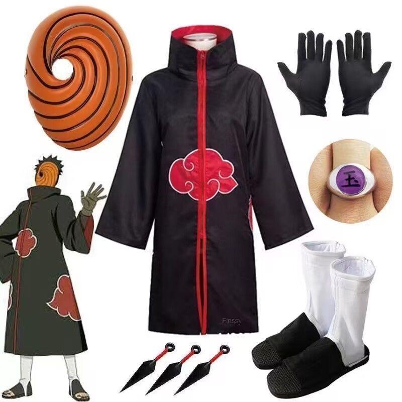 Kostum Organisasi Akatsuki Naruto Uchiha Obito, Jaket Cosplay, Topeng ...