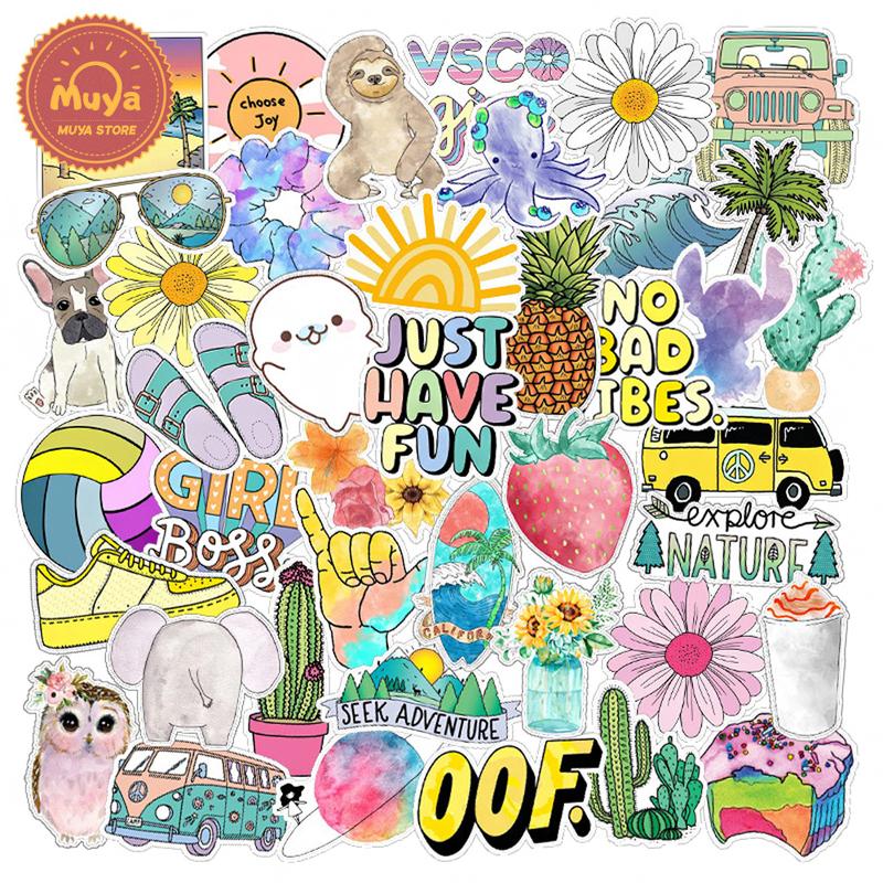 MUYA 50pcs VSCO Vibe Waterproof Stickers Aesthetic Pastel Graffiti ...