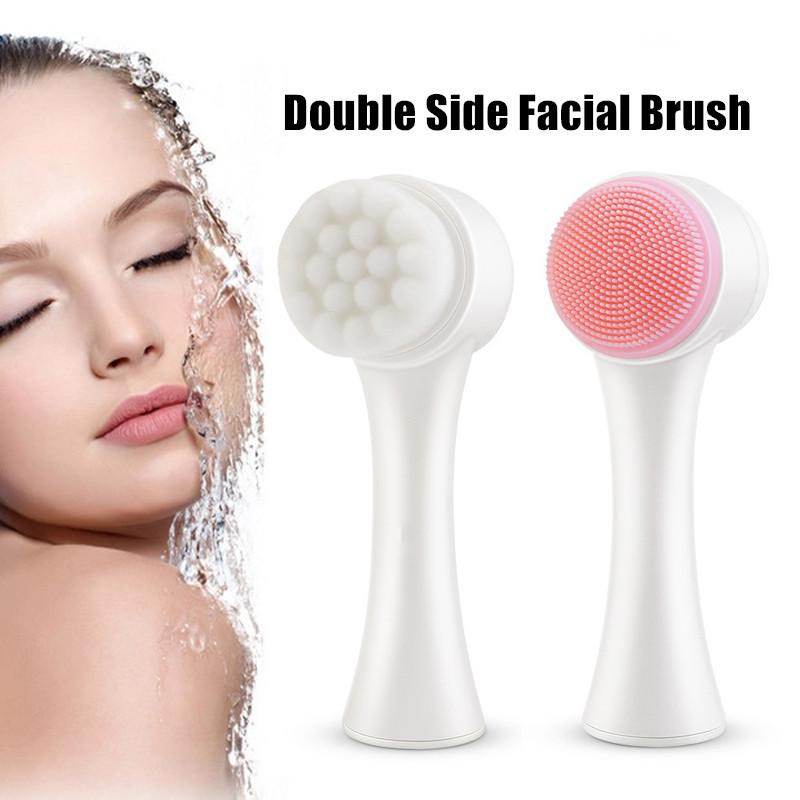Double Side Silicone Facial Cleanser Brush Face Cleaning Vibration ...
