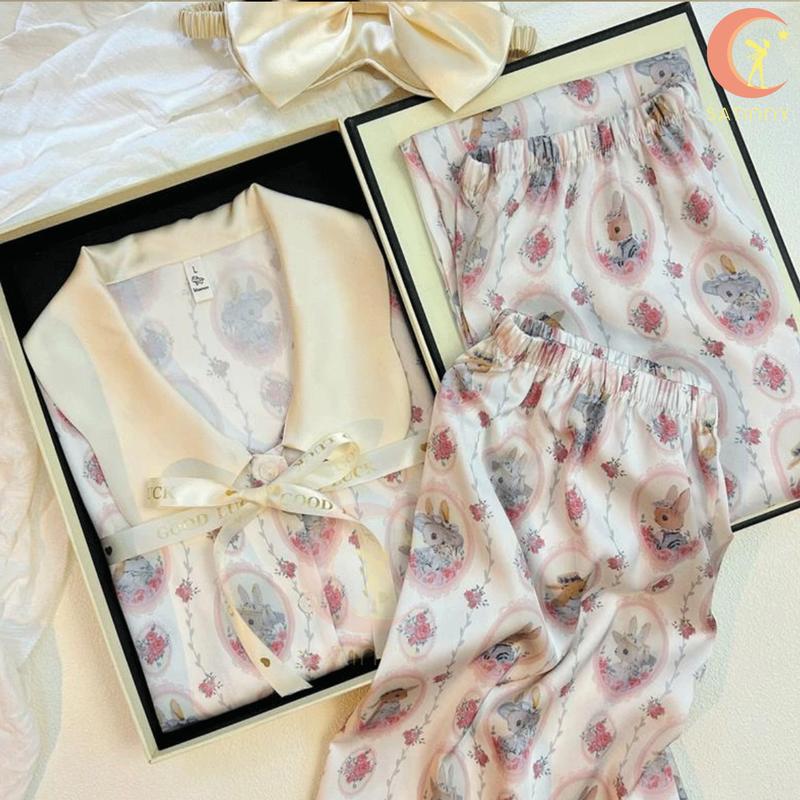 JJ23ชุดนอนSatinny แขนสั้น+ขาสั้น ผ้าSilk Satinสไตล์อเมริกา ชุดนอนแฟชั่น ...