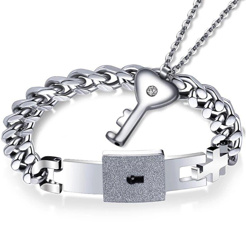 Couple Love Heart Lock Bangle Bracelet and for Key Pendant Necklace ...