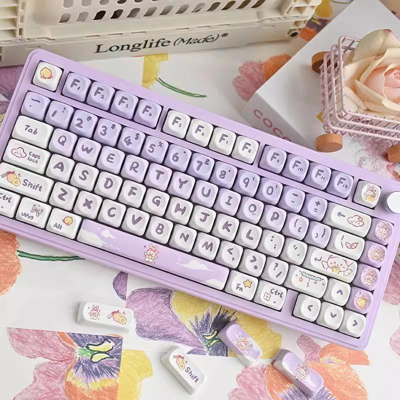 Cute Rabbit Theme Keyboard Keycaps, Gradient Purple Keyboard - TikTok Shop