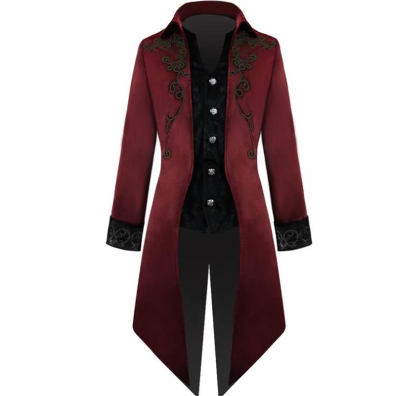 Men Medieval Costume Victorian Black Red Retro Patchwork Jacket ...