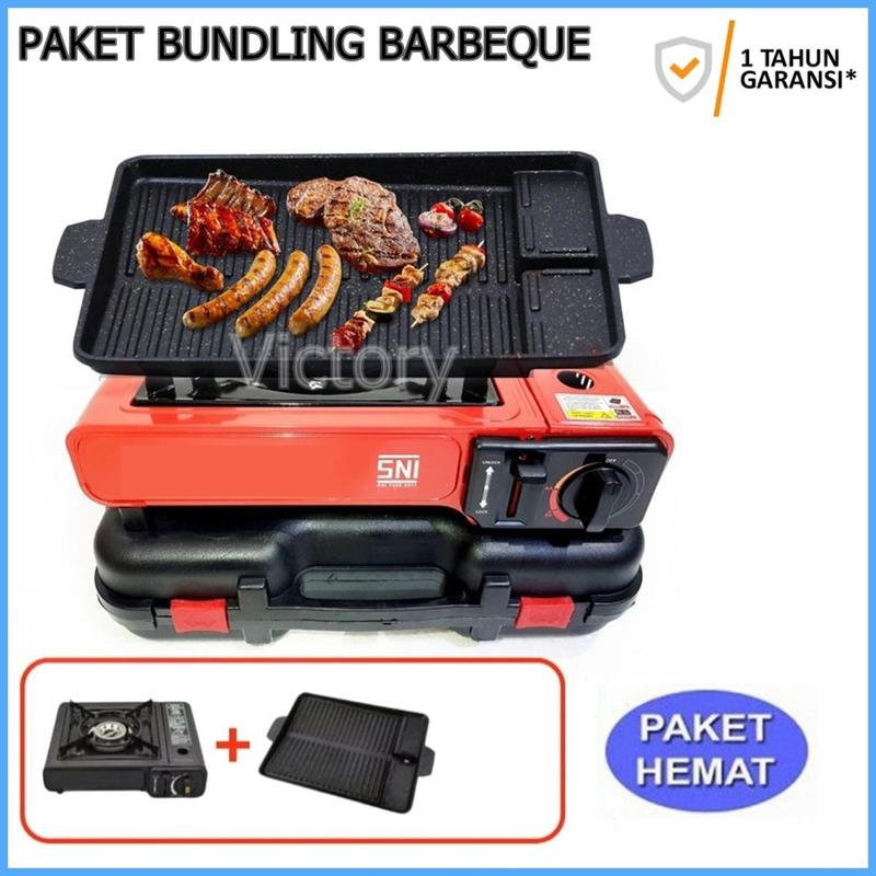 Paket Barbeque / BBQ Set Kompor Portable + Grill Square Alat Besi ...