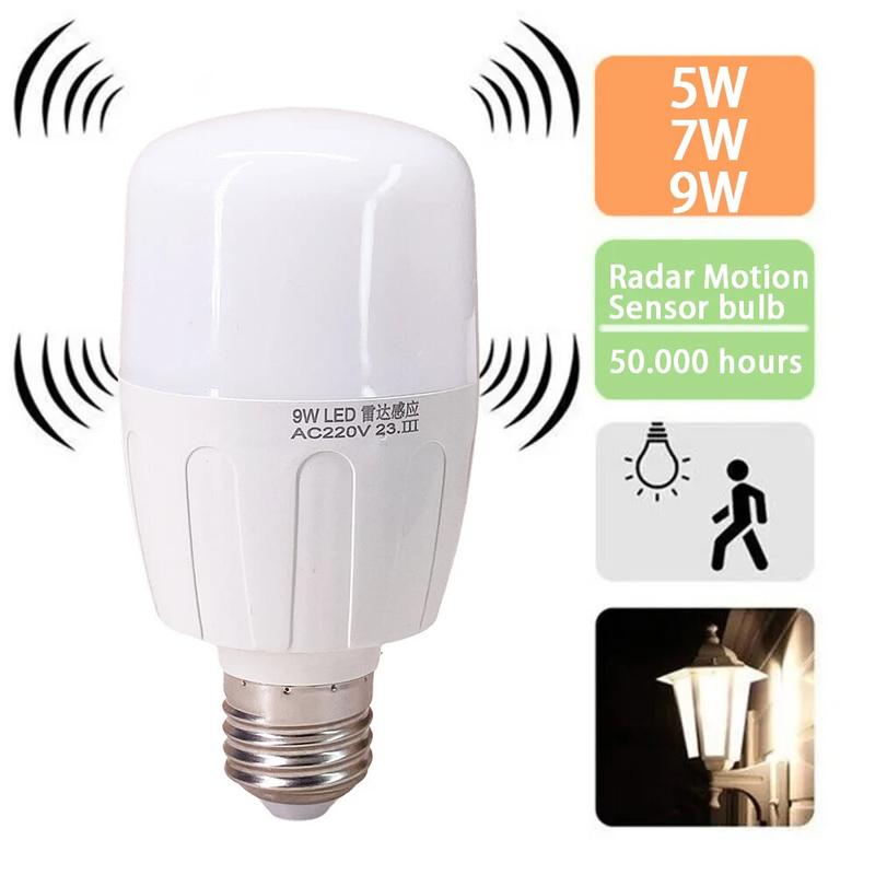 OIMG E27 220V Radar Motion Light Corridor Sensor LED Globe Night Lights ...