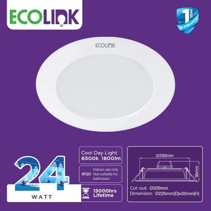 Jual Lampu ECOLINK Downlight Bulat Panel Plafon LED 24 Watt Putih,Semu ...