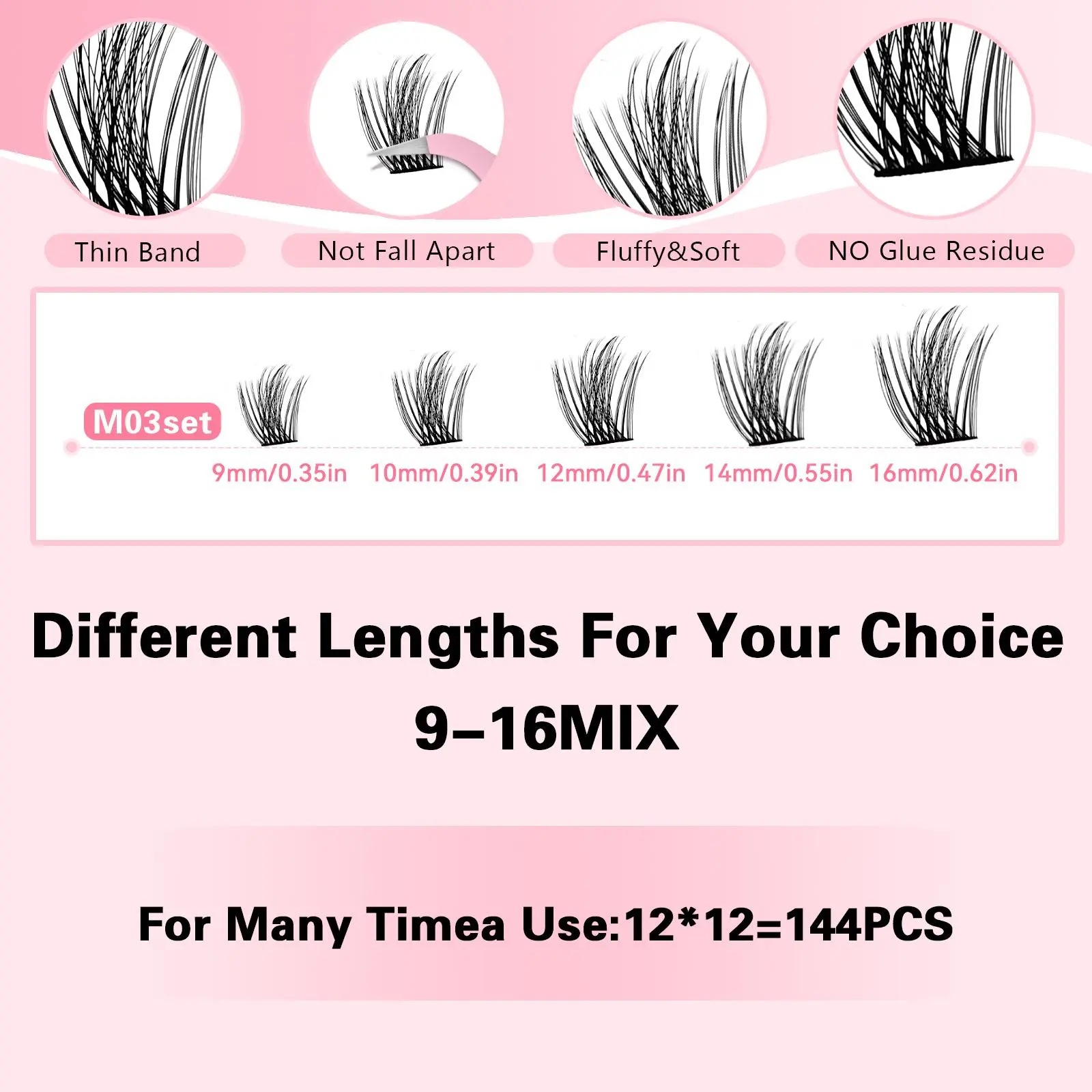9-16mm D Curl Individual Eyelashes Extensions Kit, 1 Set Eyelash ...