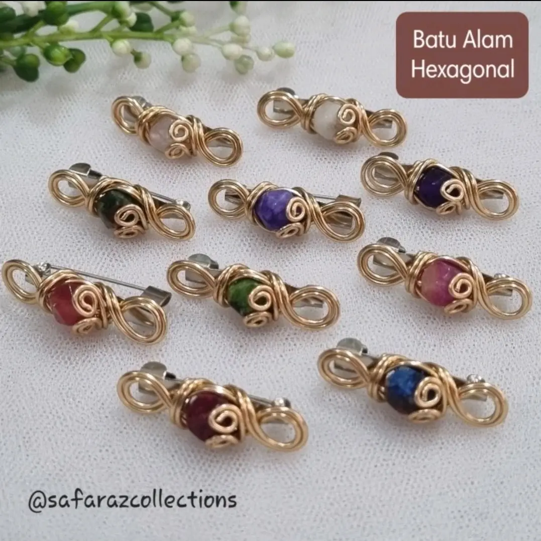 Bros Dagu Peniti Hijab Batu Alam Hexagonal Lilit Kawat Wire Aksesoris ...
