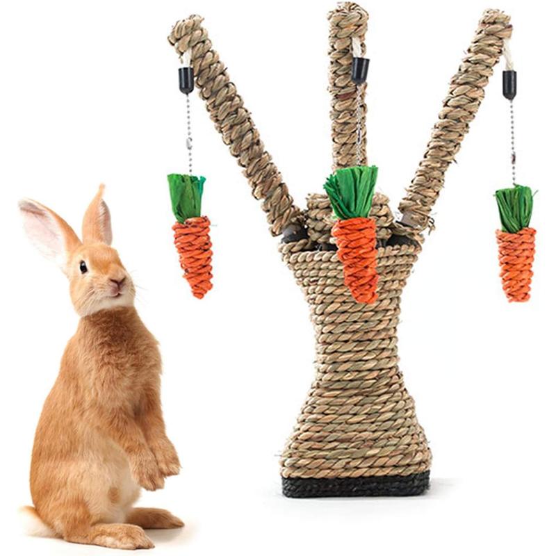 Pet Rabbit Toy Tree Bunny Fun Chew Toy Rattan Grass Scratcher Climbing ...