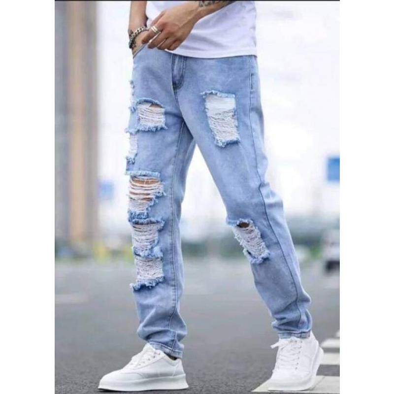 Seluar Jeans Koyak Lelaki, Koyak dan Berjumbai, dengan Rekaa - TikTok ...