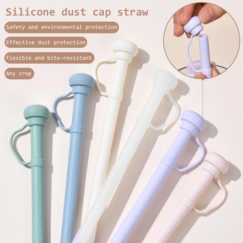 Silicone Reusable Straw With Straw Cap Dustproof Integrated Straws ...