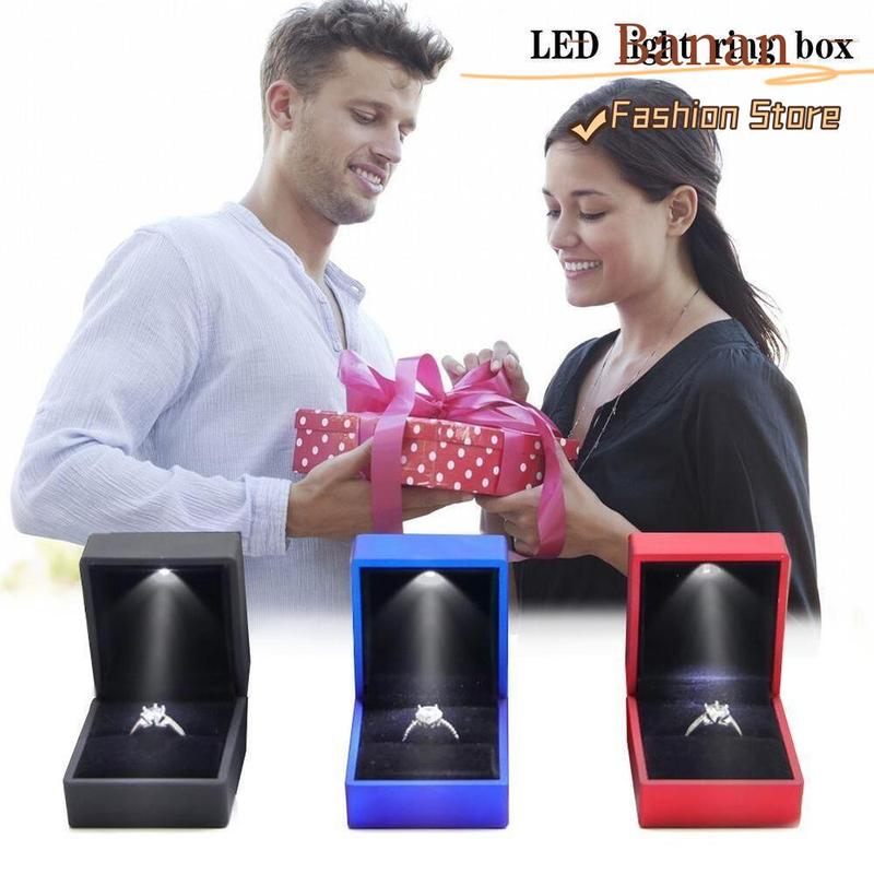 Kotak Cincin Lampu LED, Pertunangan Dengan Lampu LED Hitam, Kotak ...