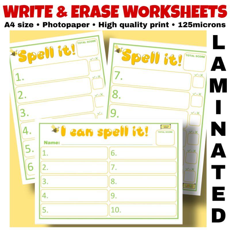 Spelling Worksheets Write&Erase A4 size Laminated - TikTok Shop Philippines