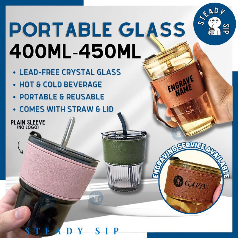 Steady Sip [High Quality] Coffee Glass Straw Cup with Lid Coffee ...