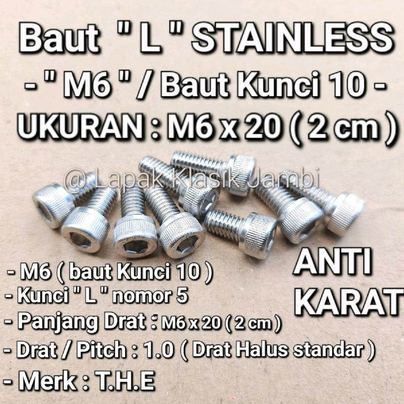 Baut L Stainless M6 x 20 ( 2 cm ) Baut Kunci 10 Stainless 304 THE A2-70 ...