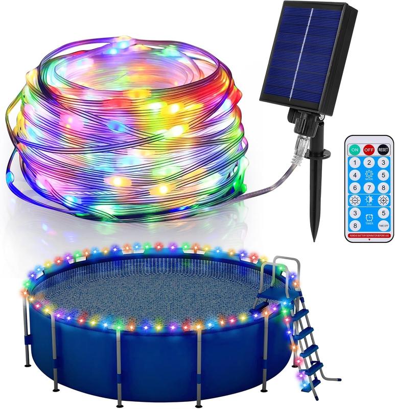 65ft Solar Pool Lights for Above Ground Pools, 180 LEDs Remote IP65 ...