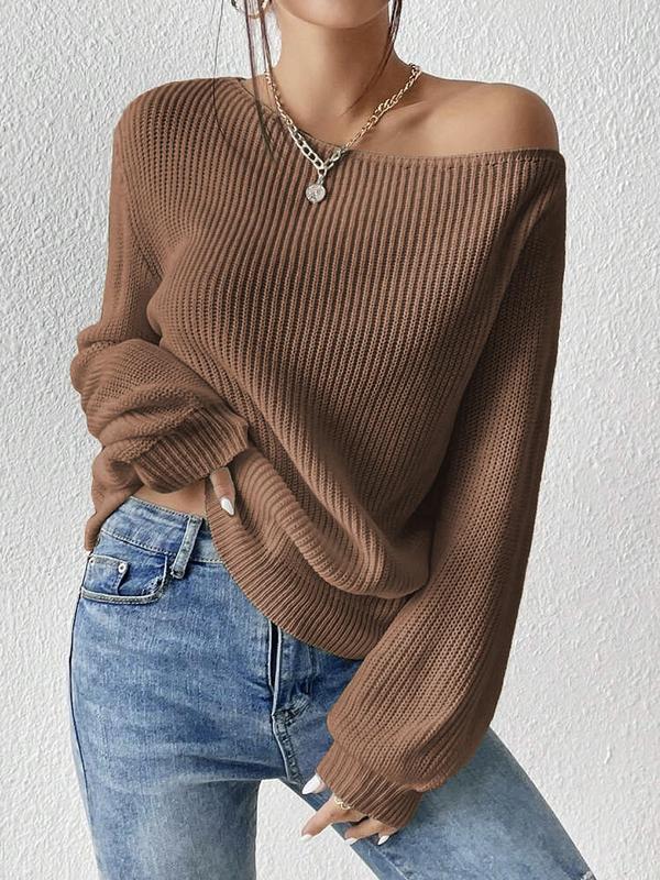 Women's Minimalist Solid Drop Shoulder Asymmetrical Neck Kni Women's Minimalist Solid Drop Shoulder Asymmetrical Neck Kni