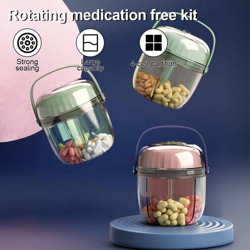 Portable Medicine Container Revolving Medicine Pill Box 4 Compartments ...