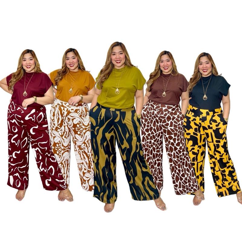 TESA PLUS SIZE COMFORTABLE TERNO WIDE LEG PANTS AND BLOUSE COMBI ...