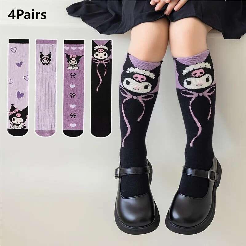 Stokin Kru Atas Betis, 4 Pasang, Corak Kawaii Anime Sanrio Kuromi ...