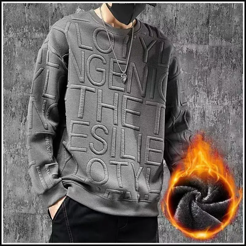 Pakaian Fesyen Musim Luruh untuk Lelaki, Sweater Bergaris Bulu Leher ...