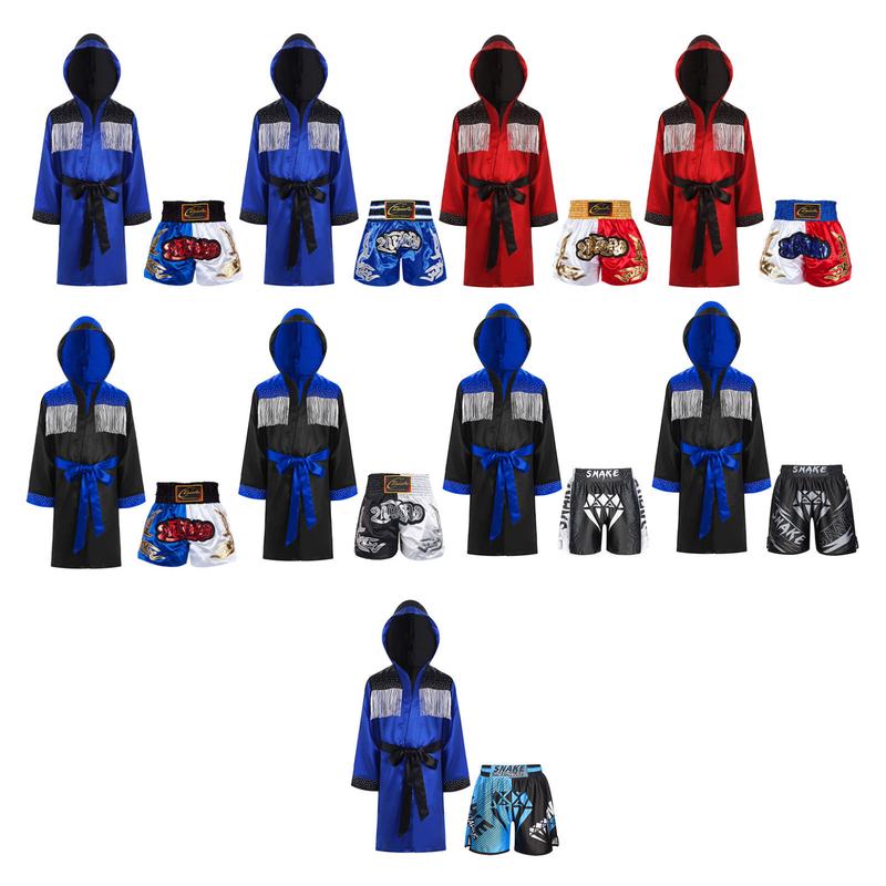 Mufeng Kids Boys Boxing Costume Outfits Tassel Color Block Satin ...