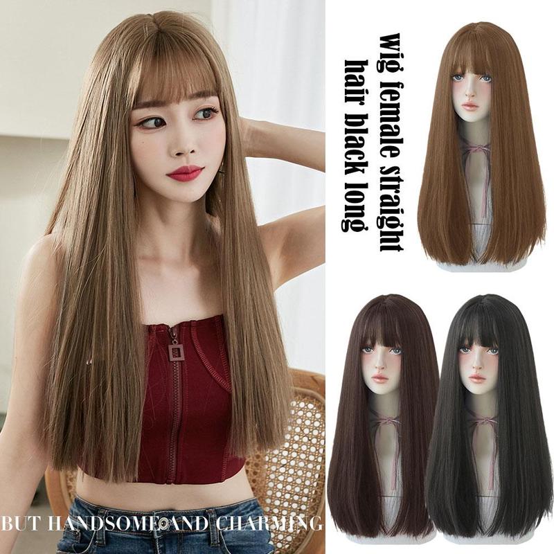 1pcs Wig Female Straight Hair Black Long Straight Hair Wig Extensions ...