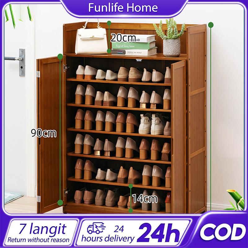 FH Shoe Cabinet Organizer 5/6/7 Layers Bamboo Shoes Storage Space ...