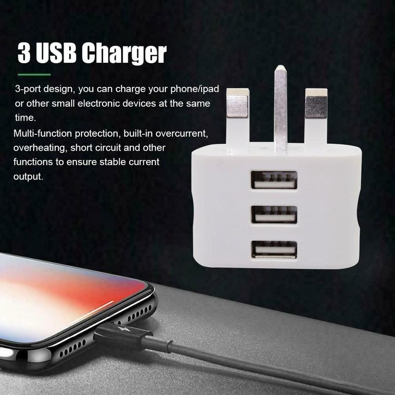 Universal Uk Plug 3 Pin Plug Adapter 1/2/3-Port Dual USB 5v2.1a ...