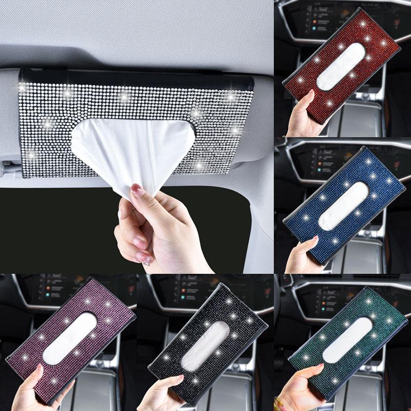 Car Rhinestone Tissue Box Holder High-end Luxury Sun Visor Multicolor ...