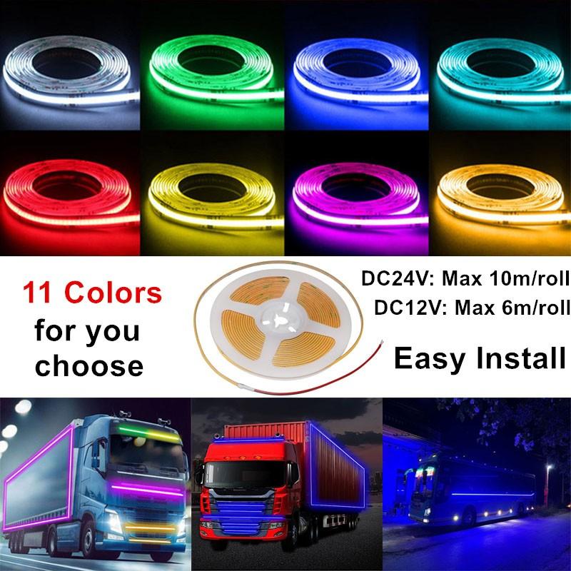 DC12V 24V COB LED Strip Red/Blue/Green/Pink/Yellow/Ice Blue/Mars ...