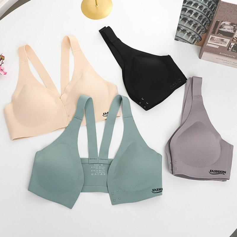 Women Front Buckle Seamless Push up Bra Wireless Corrective Sports ...