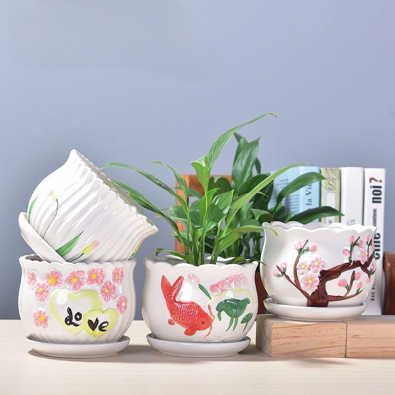 Ceramic Flower Pot with Saucer / Colourful Ceramic Flower Po - TikTok ...