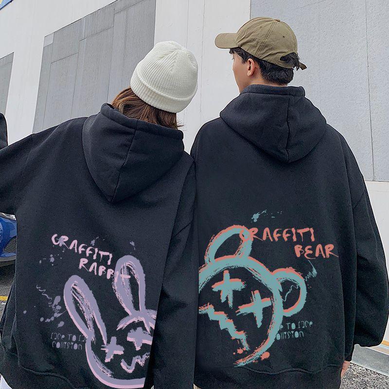 Hoodie Pria Wanita Couple Style Sweatshirt Graffiti Rabit & Bear - Shop ...
