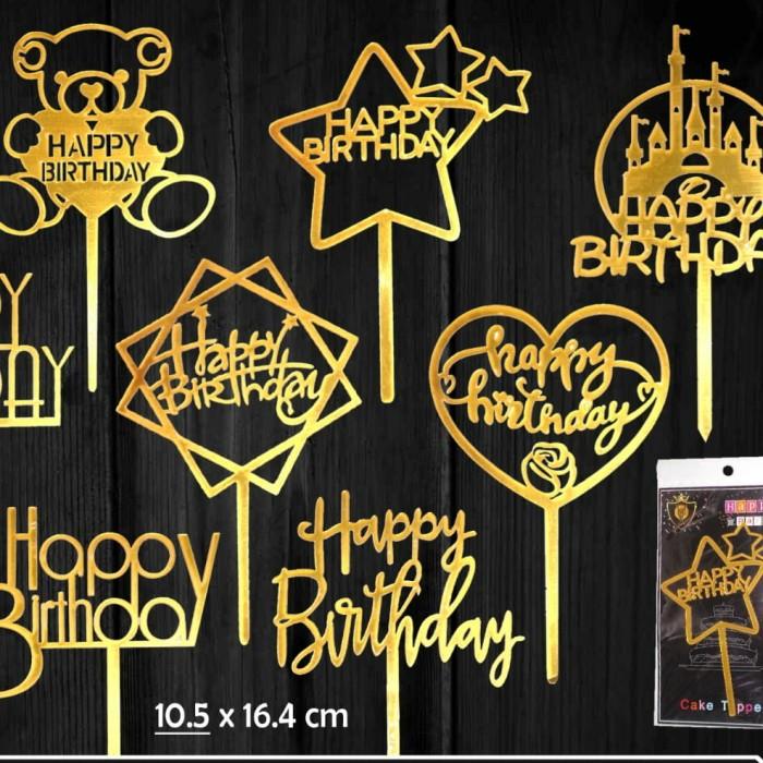Cake Topper Kue Ulang Tahun Happy Birthday Gold Packaging Hitam - Shop ...