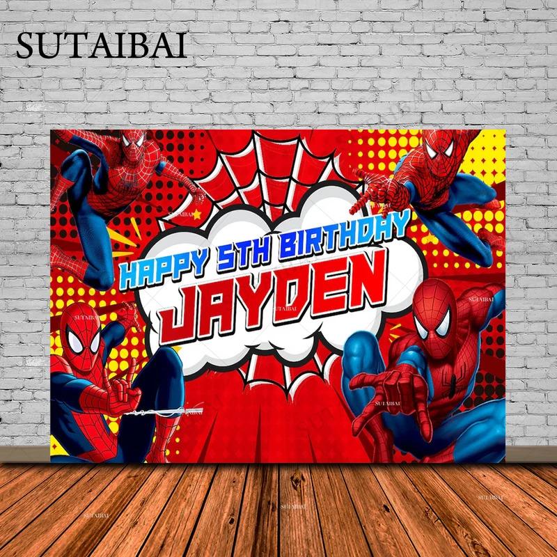 Superhero Spiderman Photography Backdrop Customizable Kids Happy ...