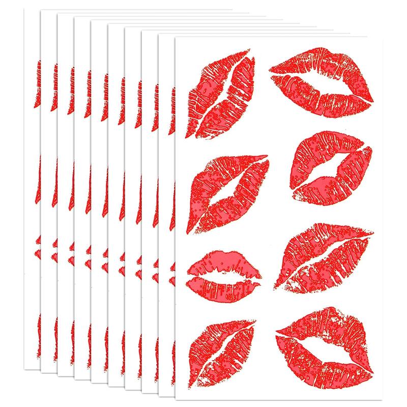 10 Sheets/80pcs Red Fake Lips Temporary Tattoo Stickers,Waterproof ...