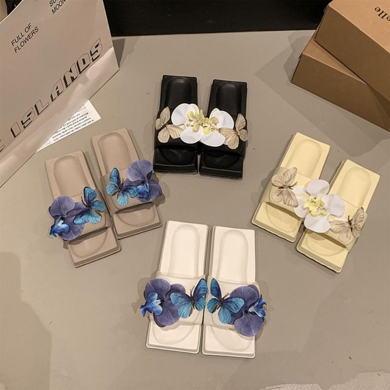 Fashion Orchid Flower Butterfly Square Flats Slippers Butterfly ...