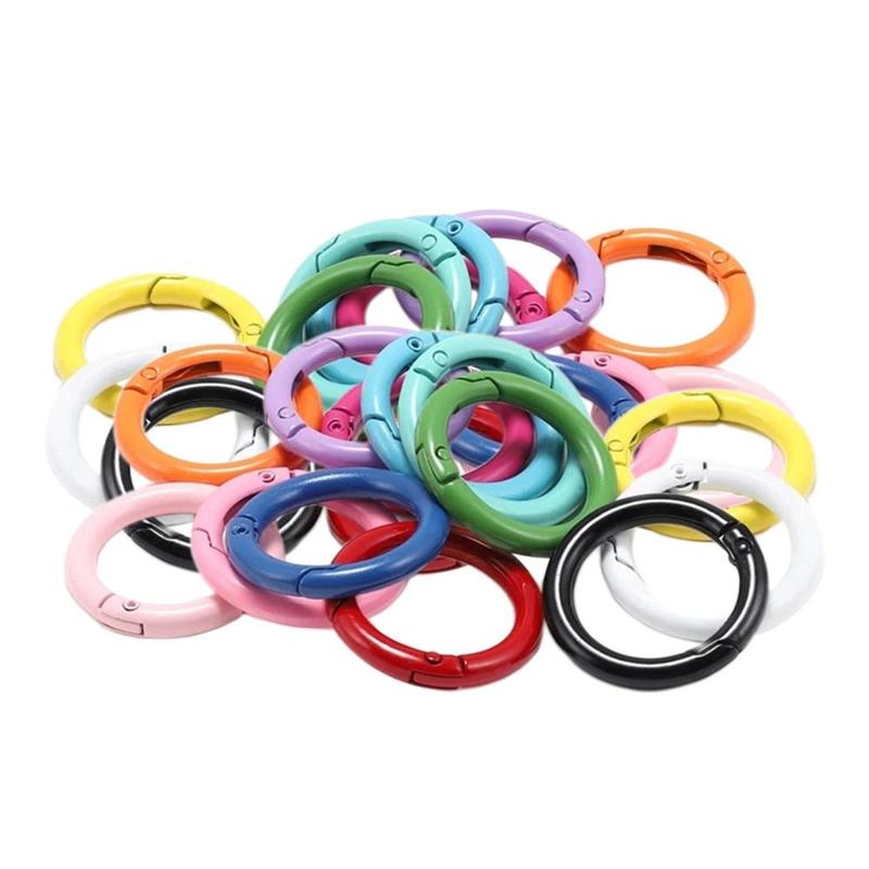 20x Multicolored Round Spring Snap Clip Hook Alloy O Ring Carabiner ...