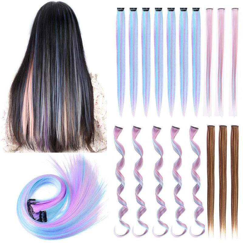 Fake Highlight Colorful Extension Fashion Rainbow Hair Clip Strands ...