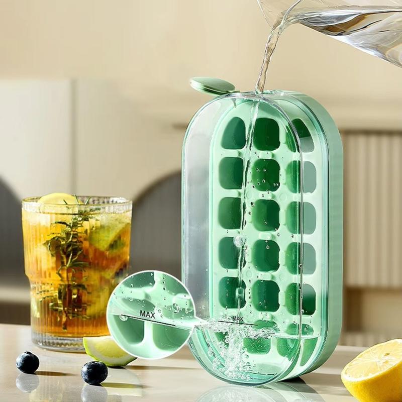 Creative Silicone Press Ice Cubes Box 18 Grids with Lid Ice Tray ...